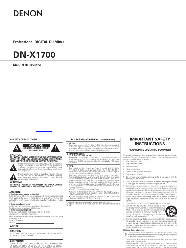 User-ManualInfo - Denon DN-X1700 | PDF | Electromagnetic Interference ...