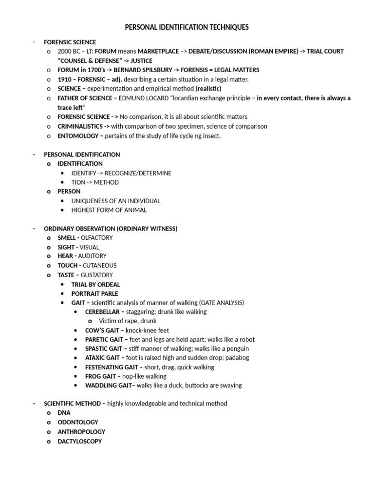 Personal Identification Techniques | PDF | Fingerprint | Forensic Science