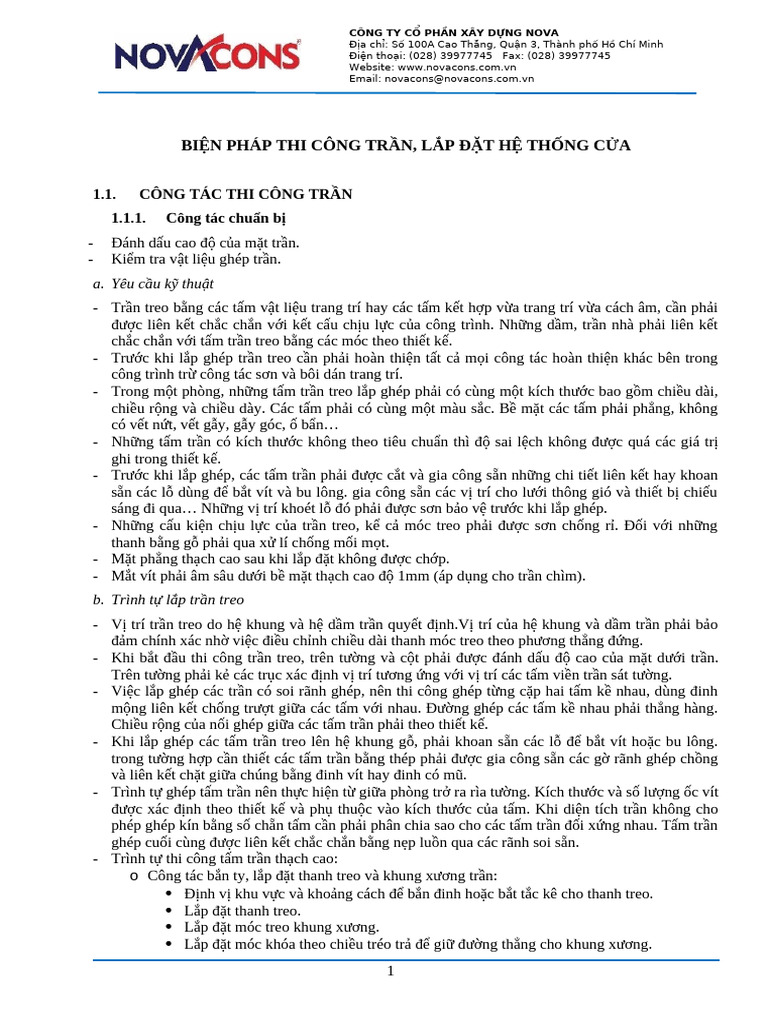 TM BPTC TRẦN, LẮP ĐẶT HỆ THỐNG CỬA | PDF