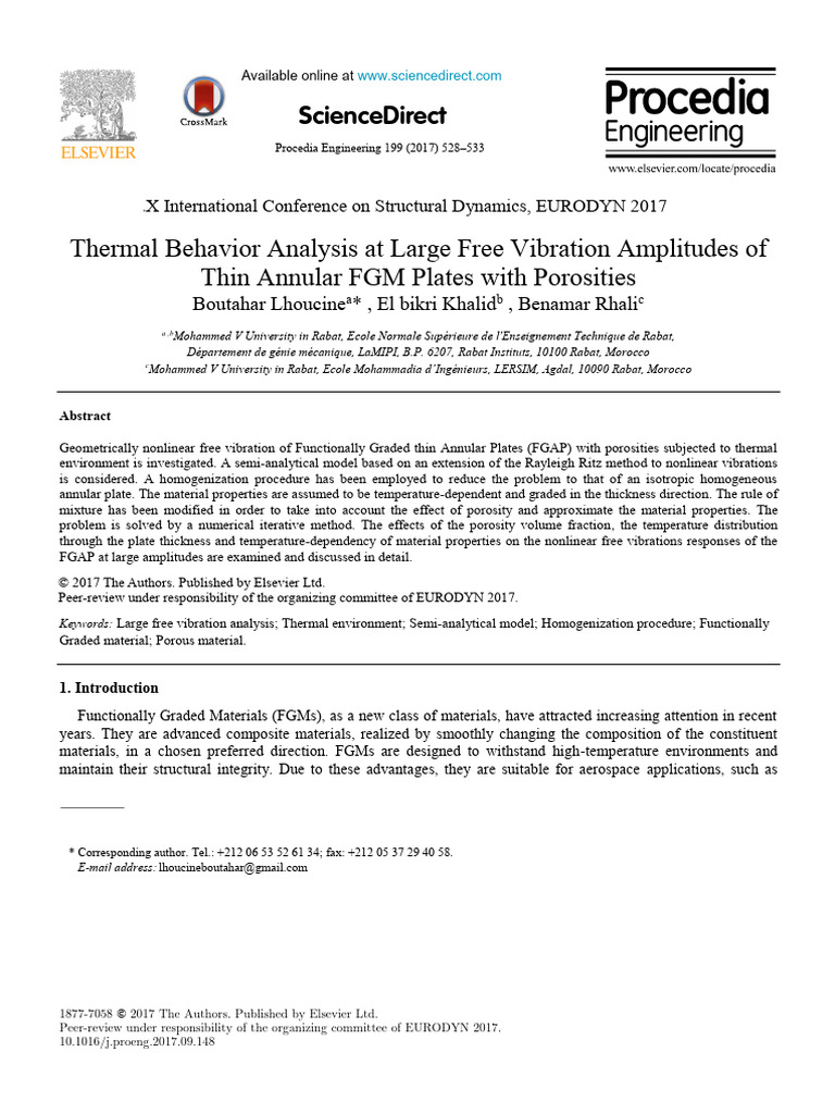 Thermal Behavior Analysis at Large Free Vibration Amplitudes of Thin ...