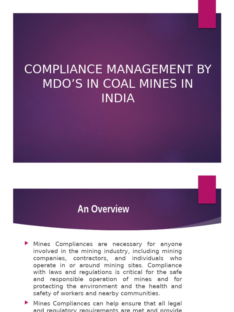 Compliance Management by Mdo in Coal Mines in India | PDF | Regulatory Compliance | Mining