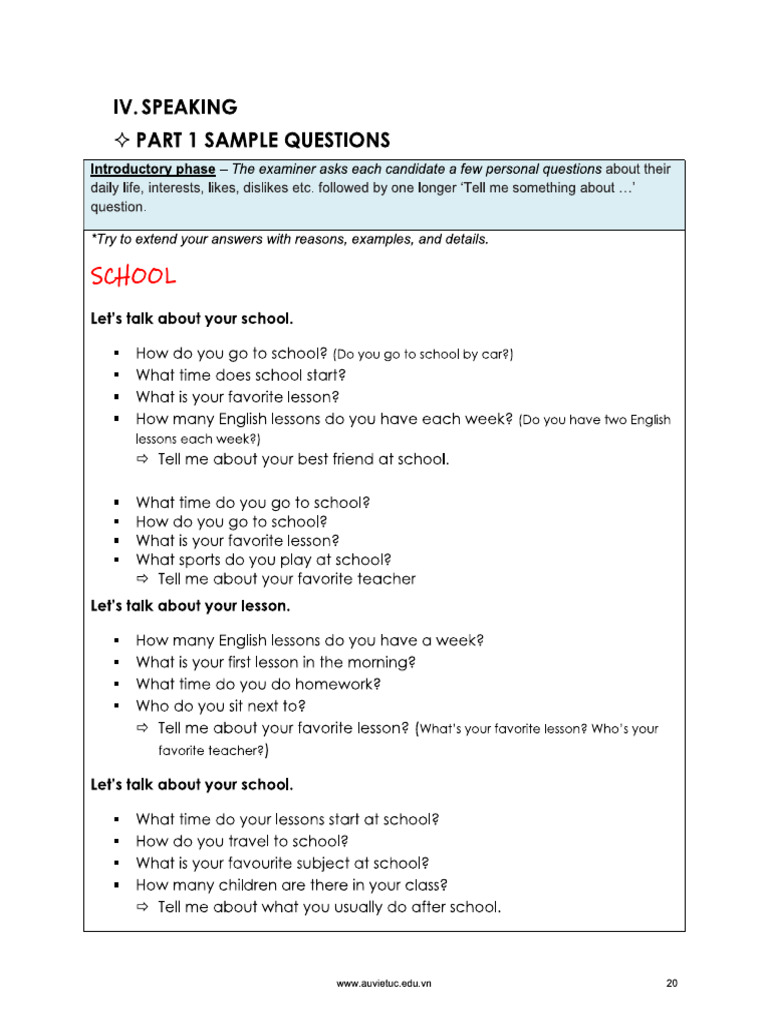 Ket Speaking Question Package | PDF