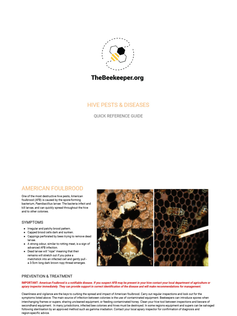 Quick Pest Disease Reference Guide | PDF | Beehive | Beekeeping