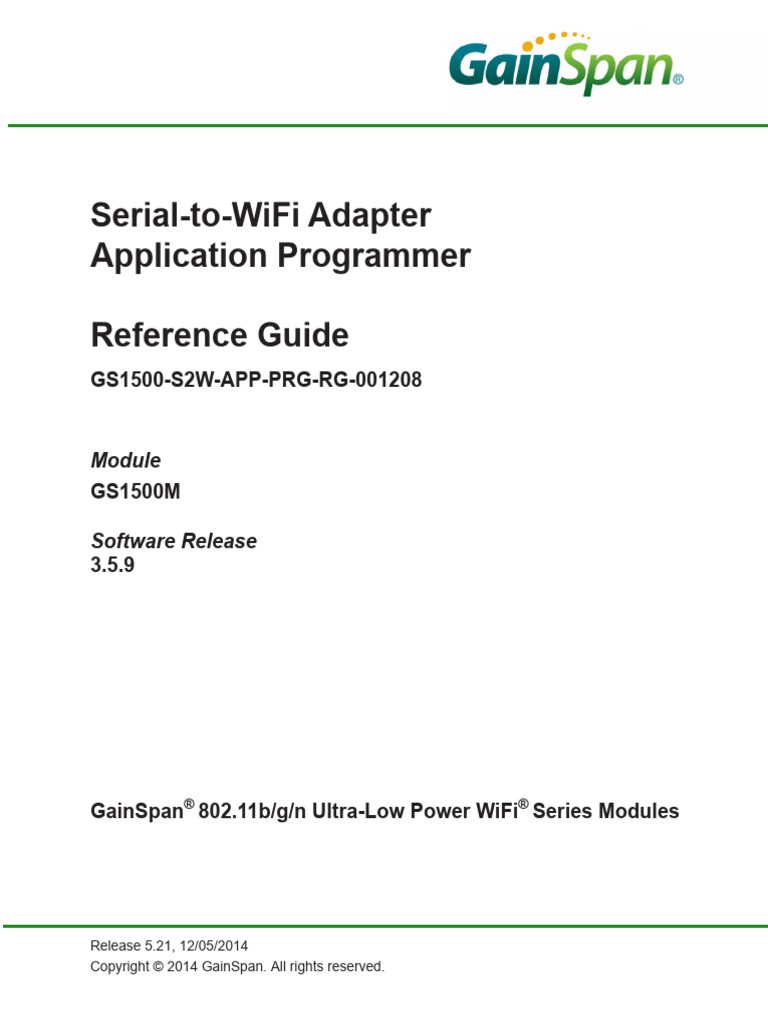 GS1500M Serial-to-WiFi Adapter Application Programming Guide Rev 5.21 | PDF | Typefaces | Wi Fi