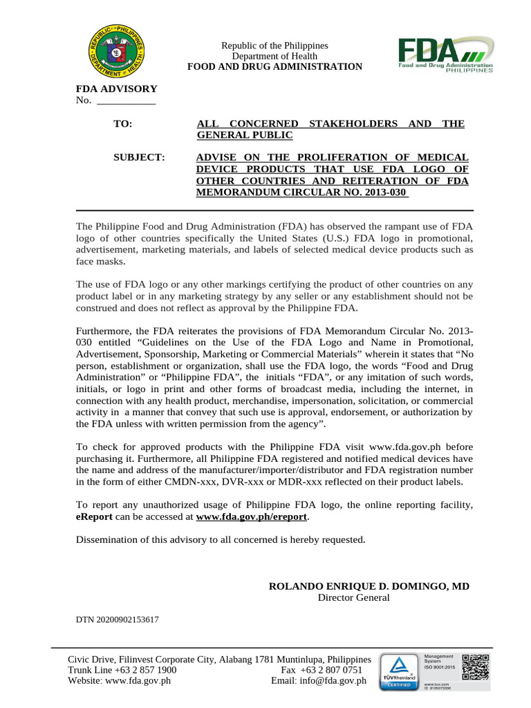 FDA Advisory on Unauthorized Logo Use | PDF | Food And Drug ...