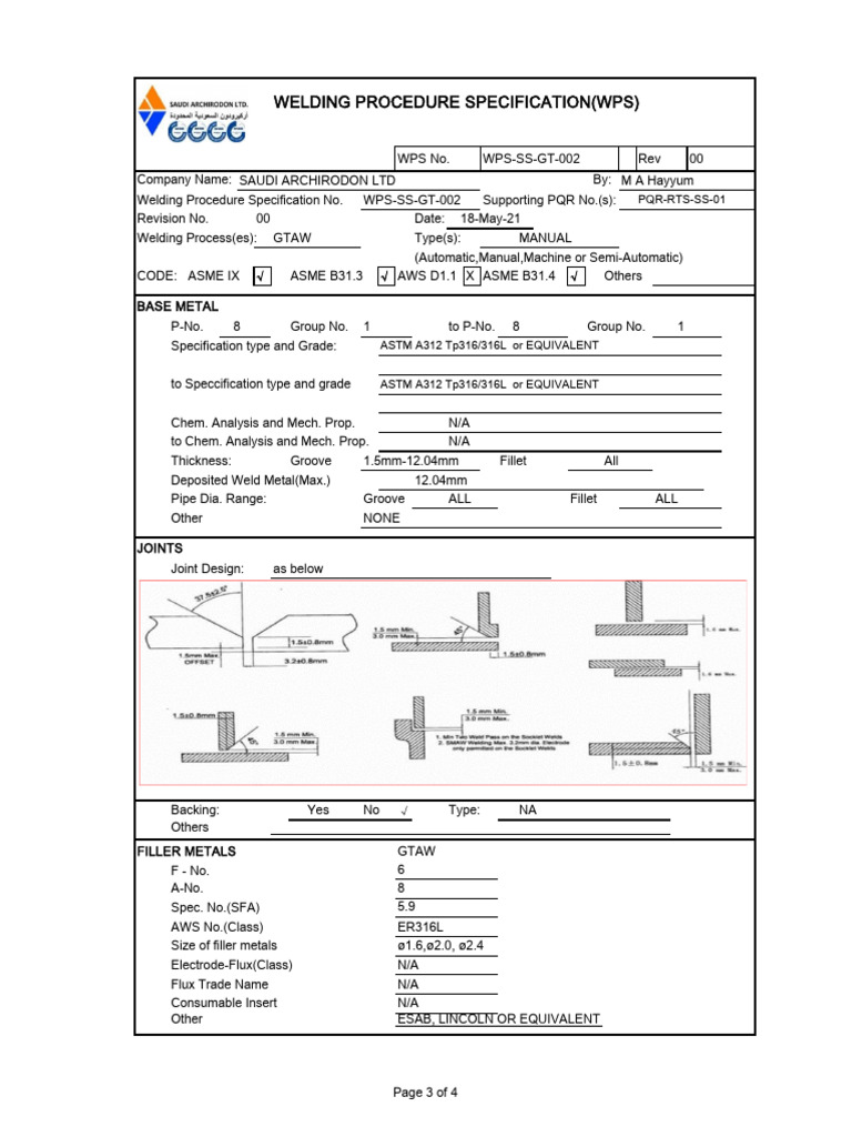 SAR RTTS T 01168 Welding Procedure Specifications WPS SS GT 002 SS GTAW | PDF