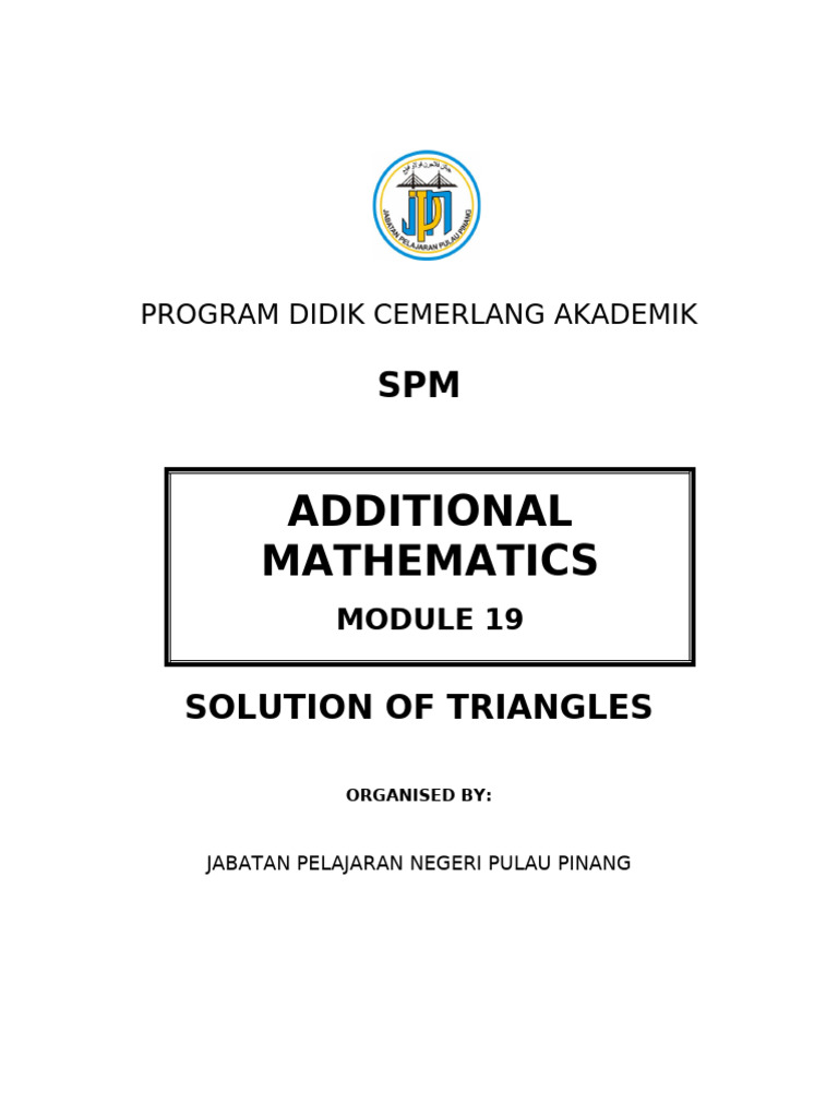 2.19) Add Math Module 19 (Solution of Triangles) | PDF | Euclidean ...