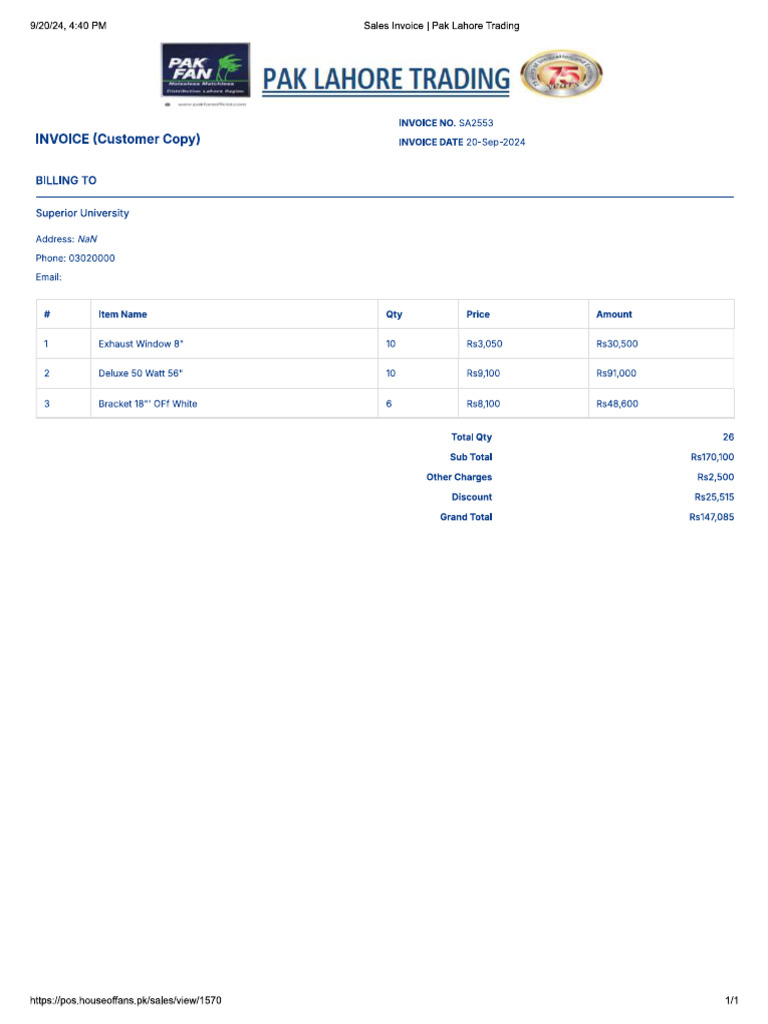 Invoice Pak Fan 20-09-24 | PDF