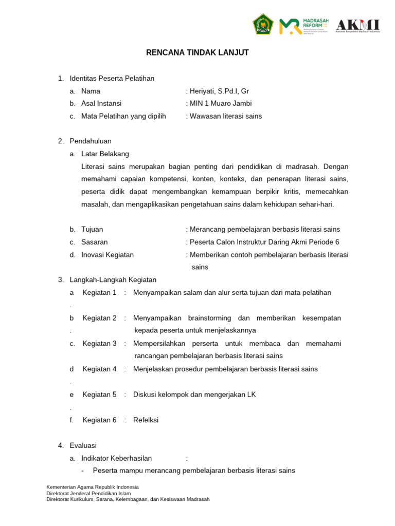 Contoh RTL Pembelajaran Literasi Sains | PDF