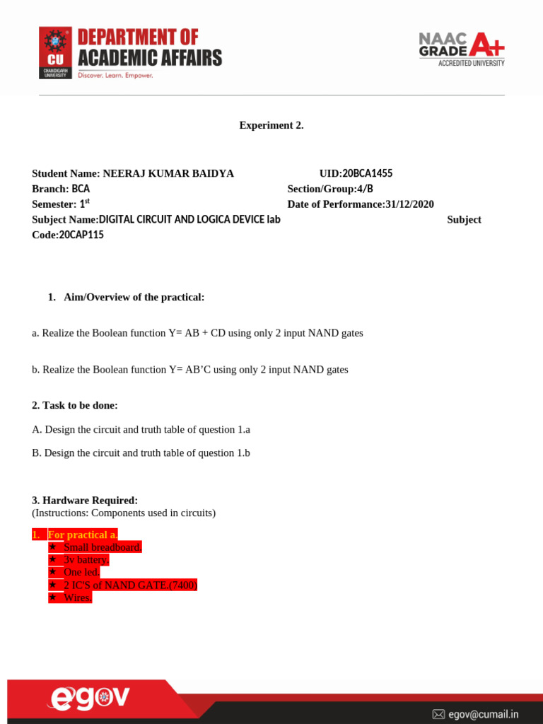 Experiment 2 DCLD Lab | PDF | Logic Gate | Electronic Circuits
