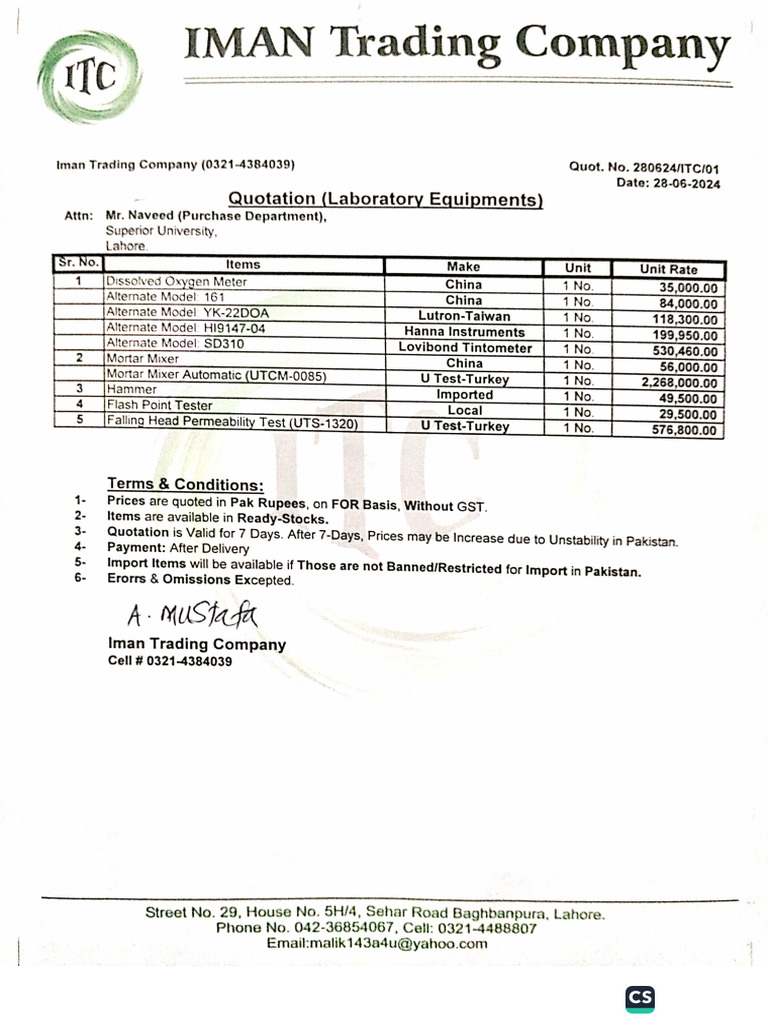 Iman Trading Lap Quotation | PDF