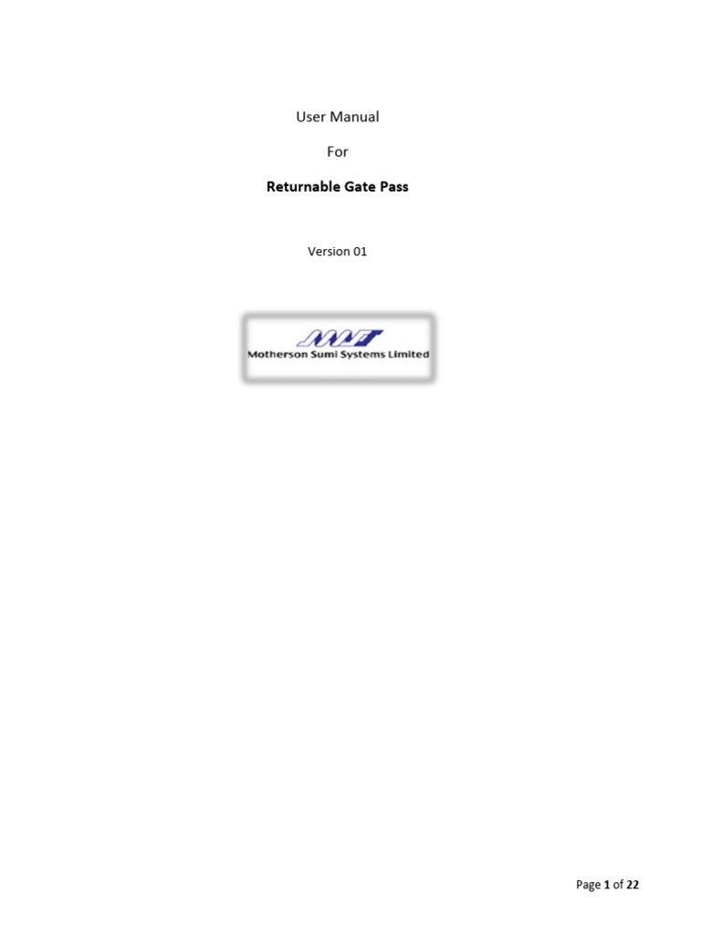 Returnable Gate Pass User Manual | PDF | Computing | Software