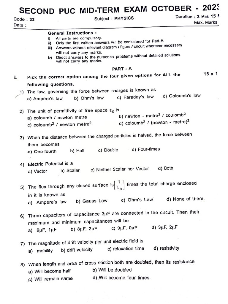 Belagavi 2nd Pu Phy | PDF