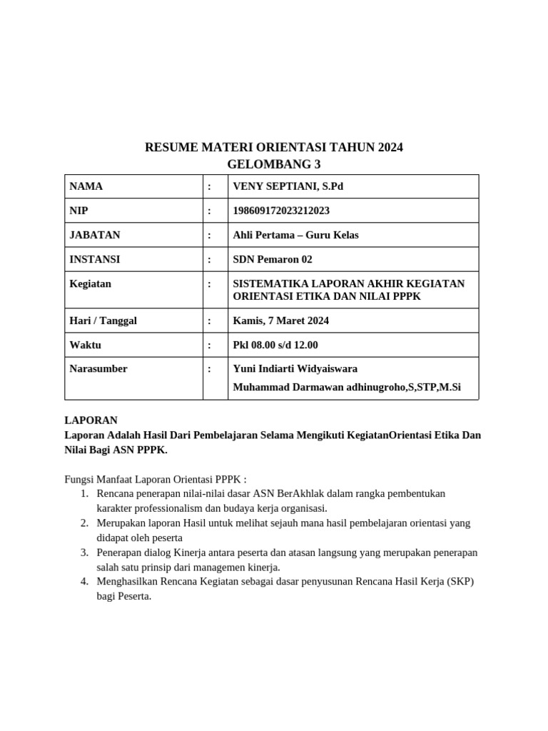 Resume Orientasi PPPK | PDF | Karier & Perkembangan | Seni