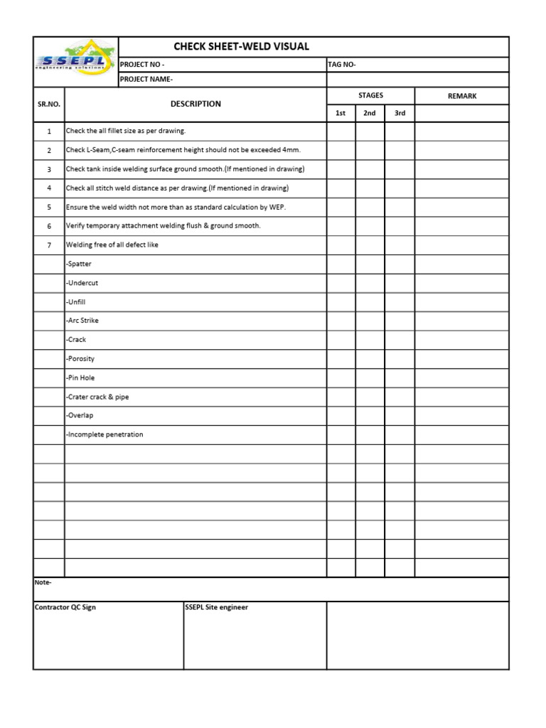 Weld Visual Checksheet R1 | PDF