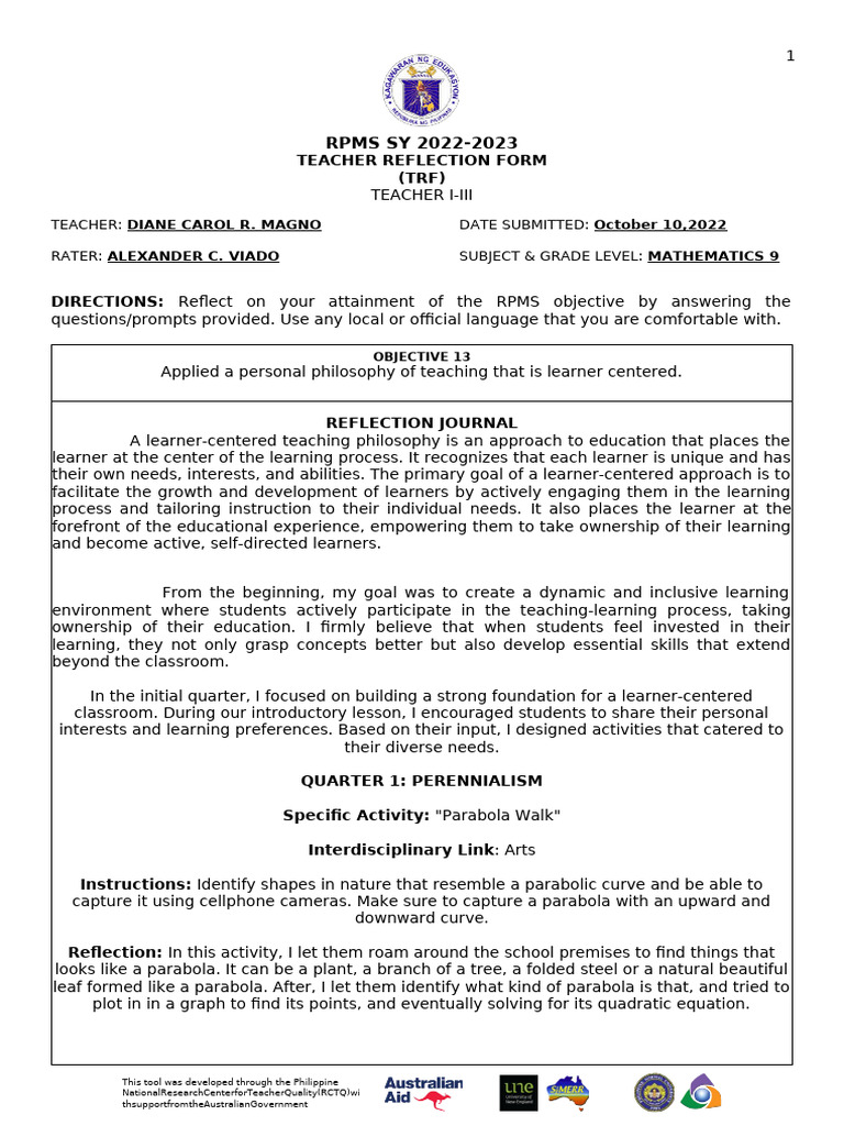 Teacher Reflection on Learner-Centered Philosophy | PDF | Learning | Trigonometry