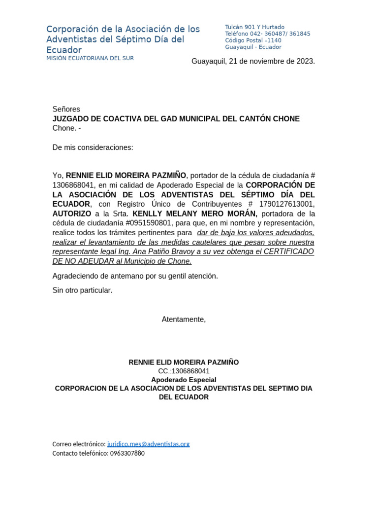 Solicitud de Certificación de No Adeudar- Municipio de Chone | PDF