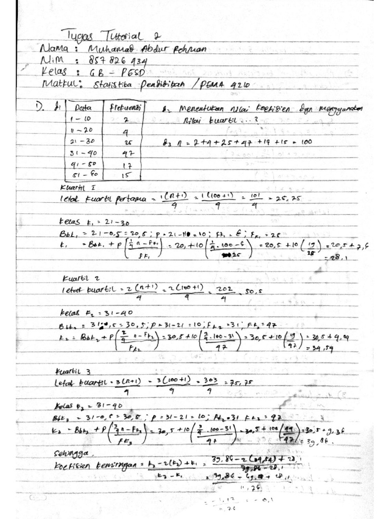 TT2 - Statistika Pendidikan - Muhamad Abdur Rohman - 857826434 | PDF