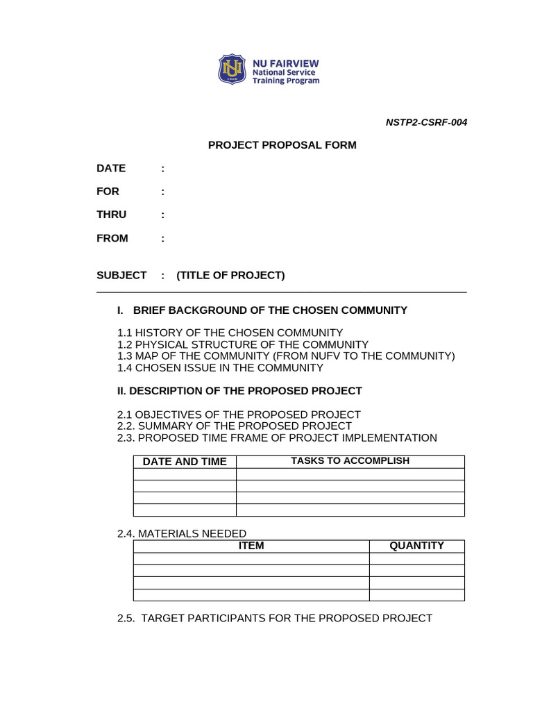 Community Project Proposal Form | PDF