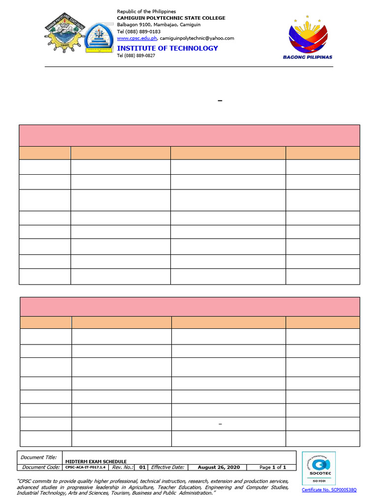 Midterm Schedule 1ST Semester Sy. 2024 2025 | PDF | Institute Of Technology | Science