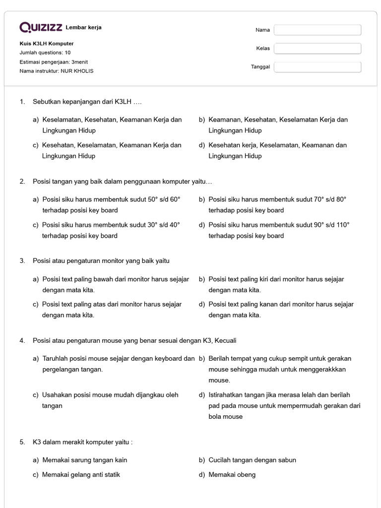 Kuis K3LH Komputer - Quizizz | PDF