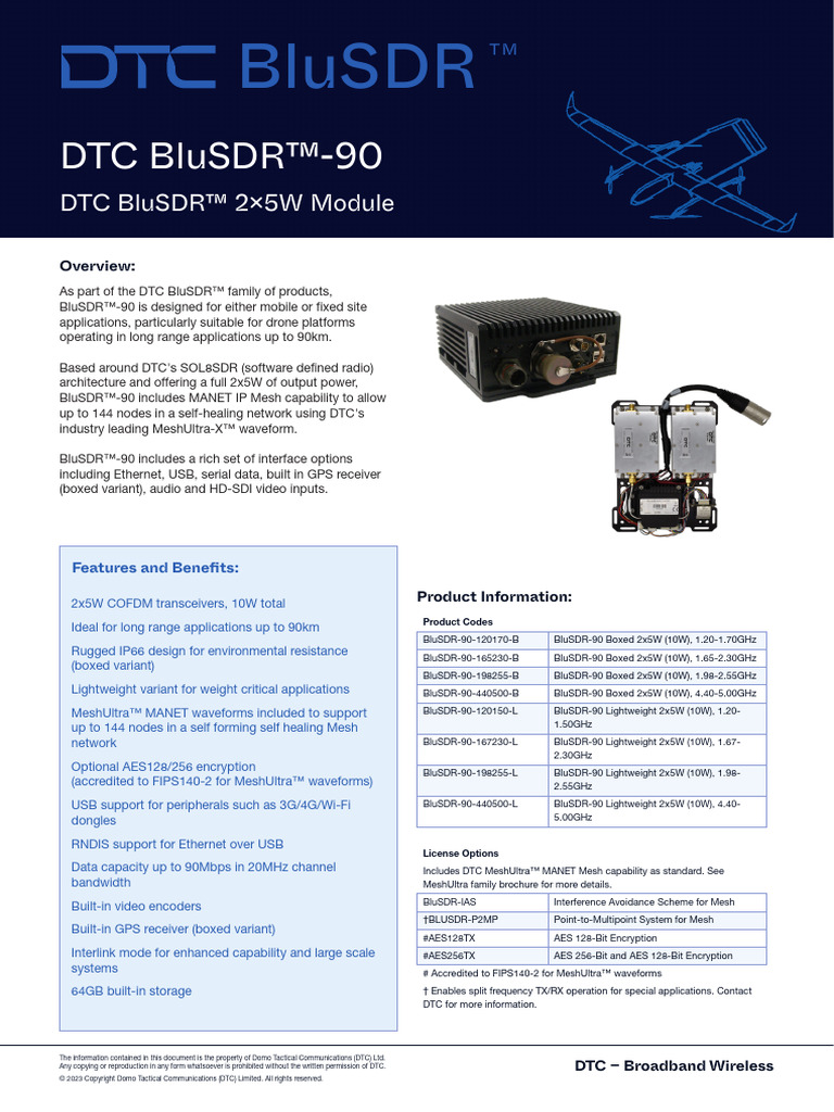 BluSDR 90 2x5W BluSDR Module | PDF | Wireless Ad Hoc Network | Usb