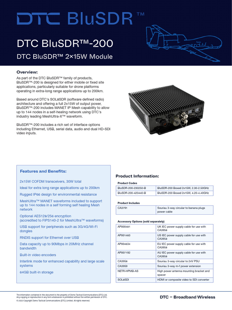 BluSDR 200 2x15W BluSDR Module | PDF | Usb | Wireless Ad Hoc Network