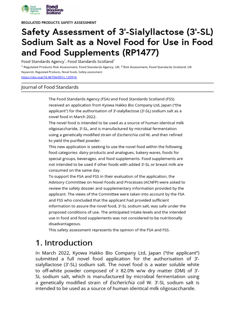 Safety Assessment of 3-Sialyllactose 3-SL Sodium | PDF | Two Dimensional Nuclear Magnetic ...