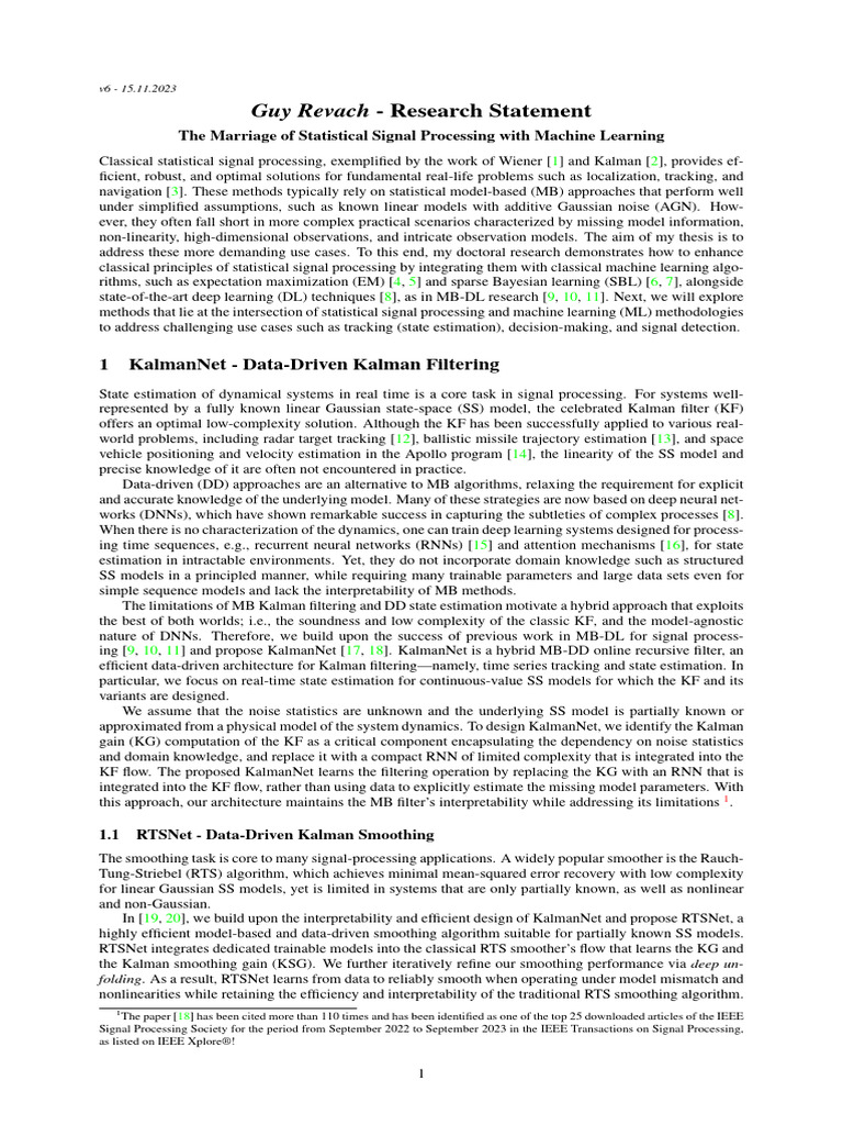 Guy Revach Research Statement | PDF | Machine Learning | Kalman Filter