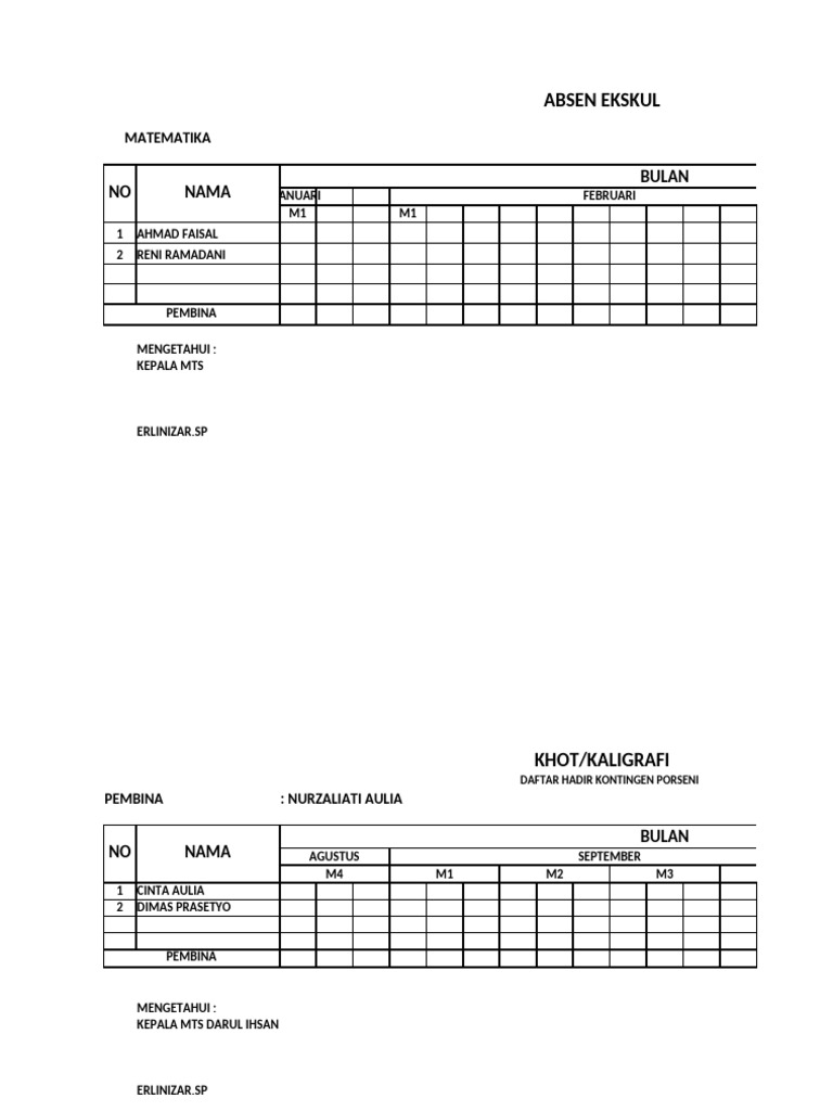 ABSEN EKSKUL - XLSX 2 | PDF