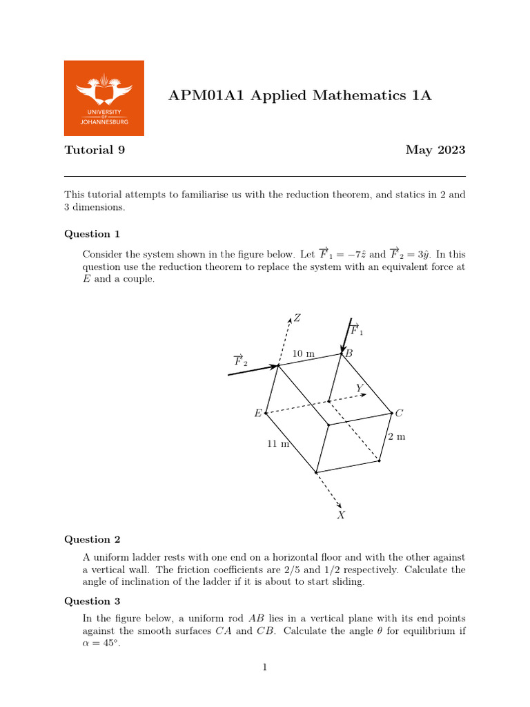 2023apm01a1 Tut9 | PDF | Classical Mechanics | Applied And Interdisciplinary Physics