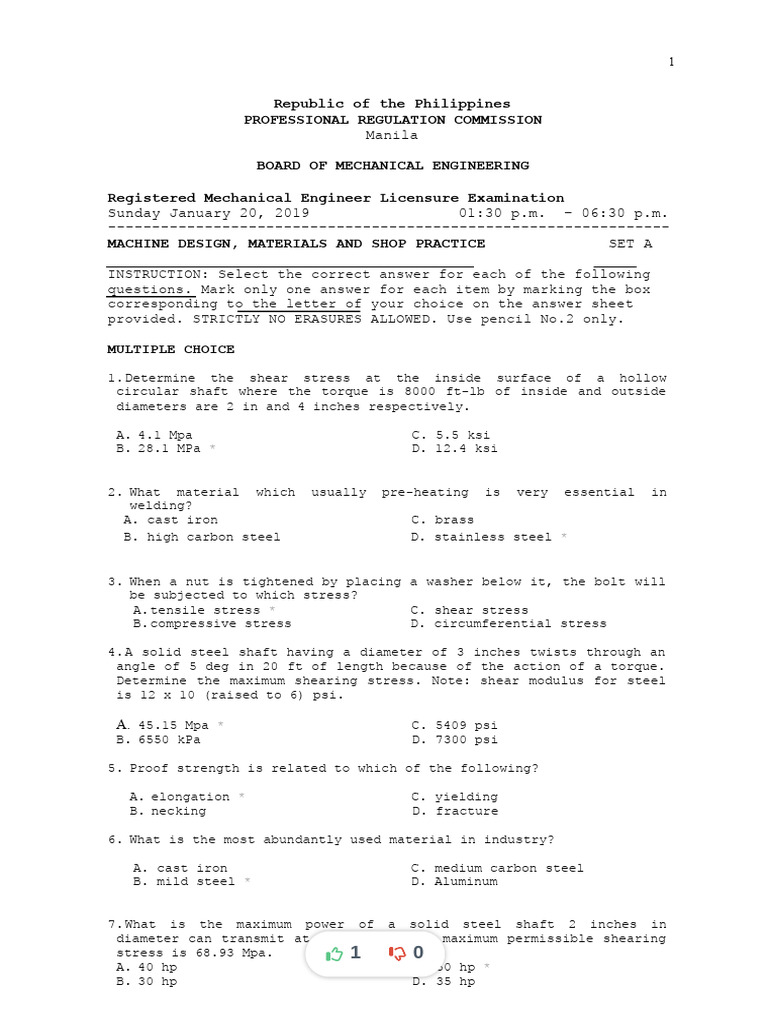 Machine Design and Shop Practice Exam Problems | PDF | Strength Of Materials | Gear