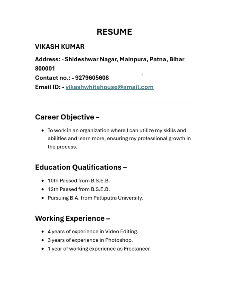 Vikash's Resume | PDF | Career & Growth