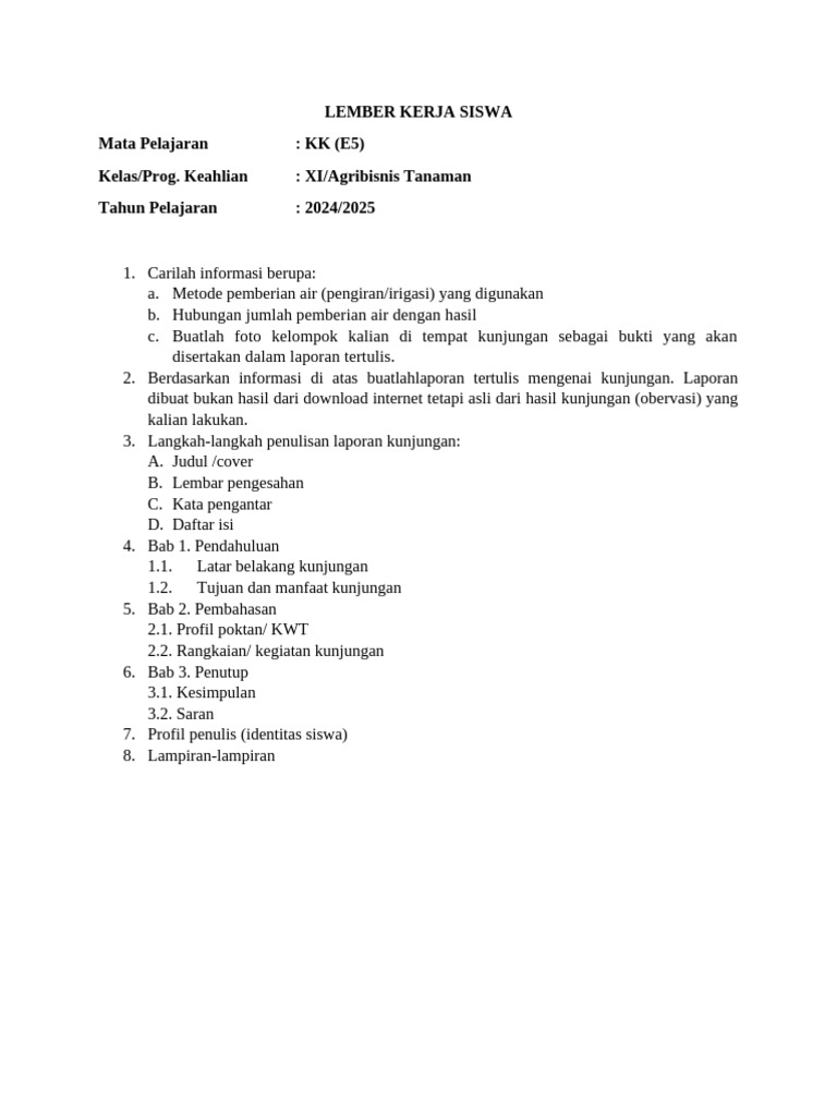 LEMBER KERJA SISWA Studi Lapangan Xi At | PDF