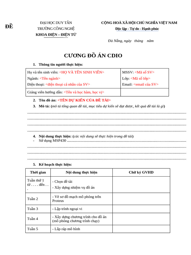 De Cuong Do An Template-1 | PDF