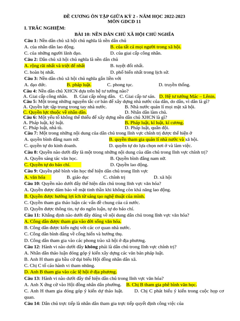 CD11-Đề Cương - GKII-HS | PDF