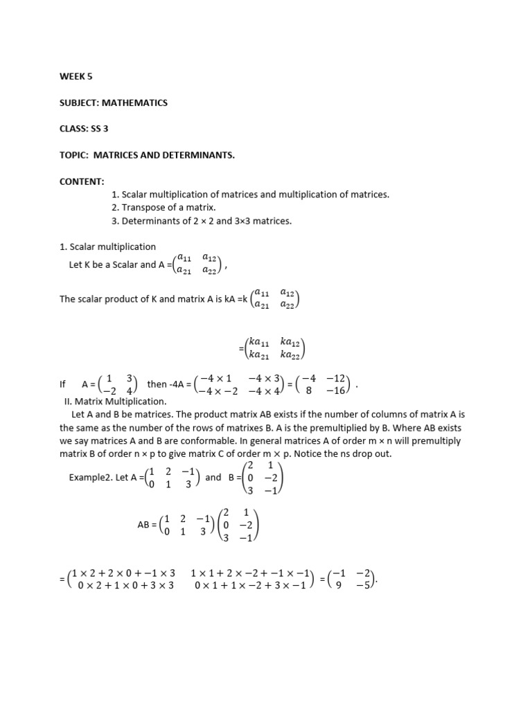 Week 5 Matrices & Determinant II | PDF | Matrix (Mathematics) | Determinant
