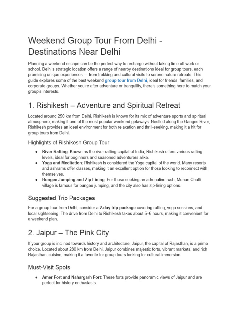 Weekend Group Tour From Delhi - Destinations Near Delhi | PDF ...