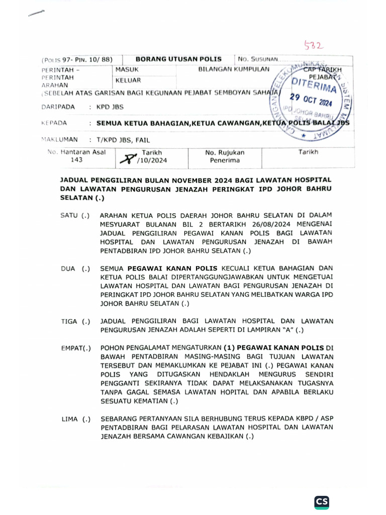 Jadual Penggiliran Lawatan Hospital | PDF