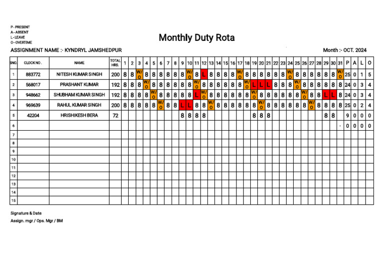Oct Month Rota 2024 Attendance | PDF | Technology & Engineering