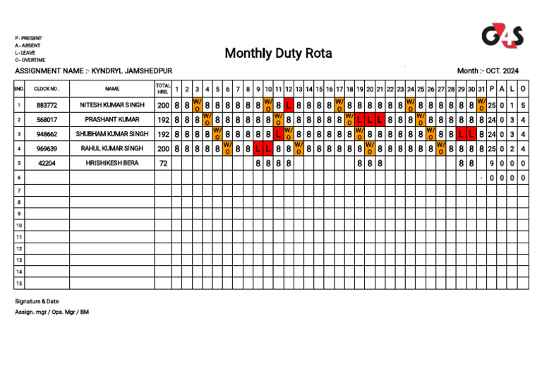 Oct Month Rota 2024 Attendance | PDF | Technology & Engineering
