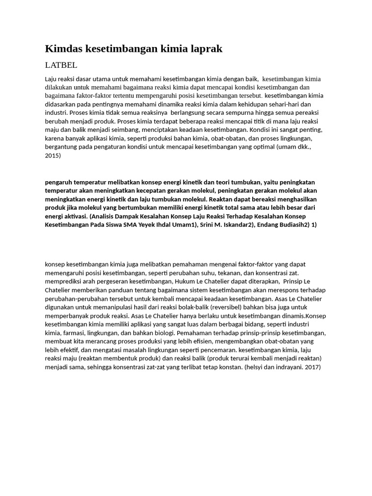 Kimdas Kesetimbangan Kimia Laprak | PDF | Sains & Matematika