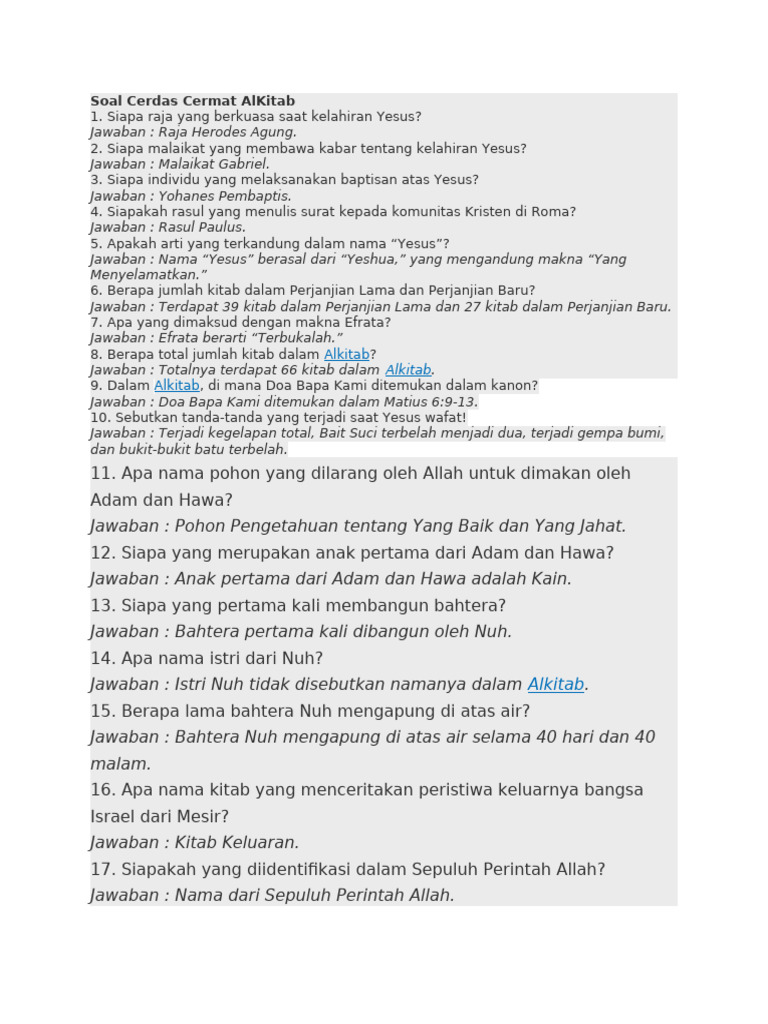 Soal Cerdas Cermat AlKitab | PDF | Filsafat