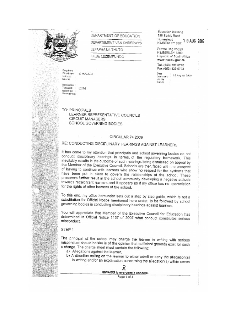 Disciplinary Circular 74 | PDF