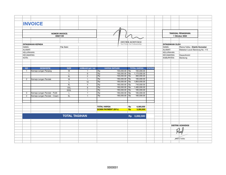 Invoice Pembelian Konveksi Baju | PDF