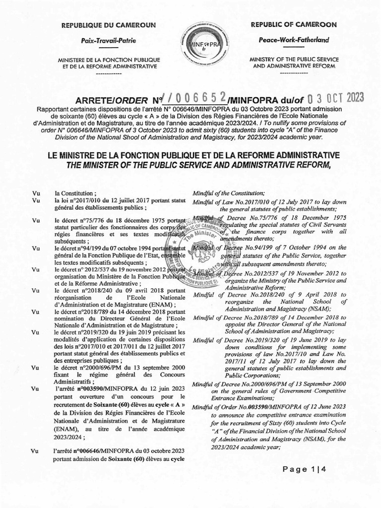Admission annulée à l'ENAM 2023/2024 | PDF | Gouvernance