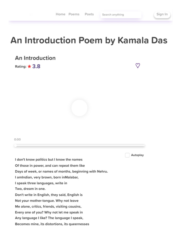 An Introduction - An Introduction Poem by Kamala Das | PDF | Language ...