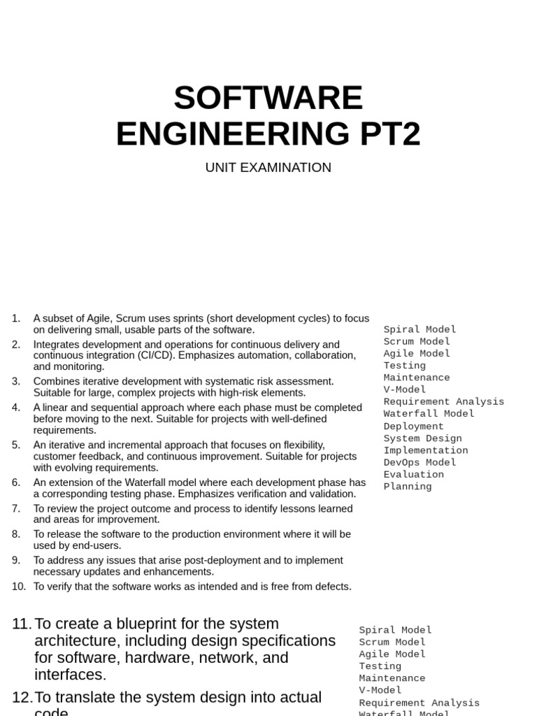 Software Engineering Exam Overview | PDF | Agile Software Development ...