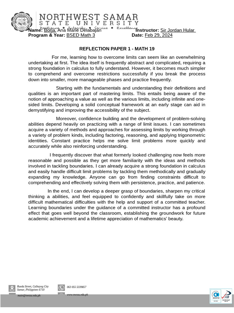 Calculus 3 Reflection 3 | PDF | Mathematics | Calculus