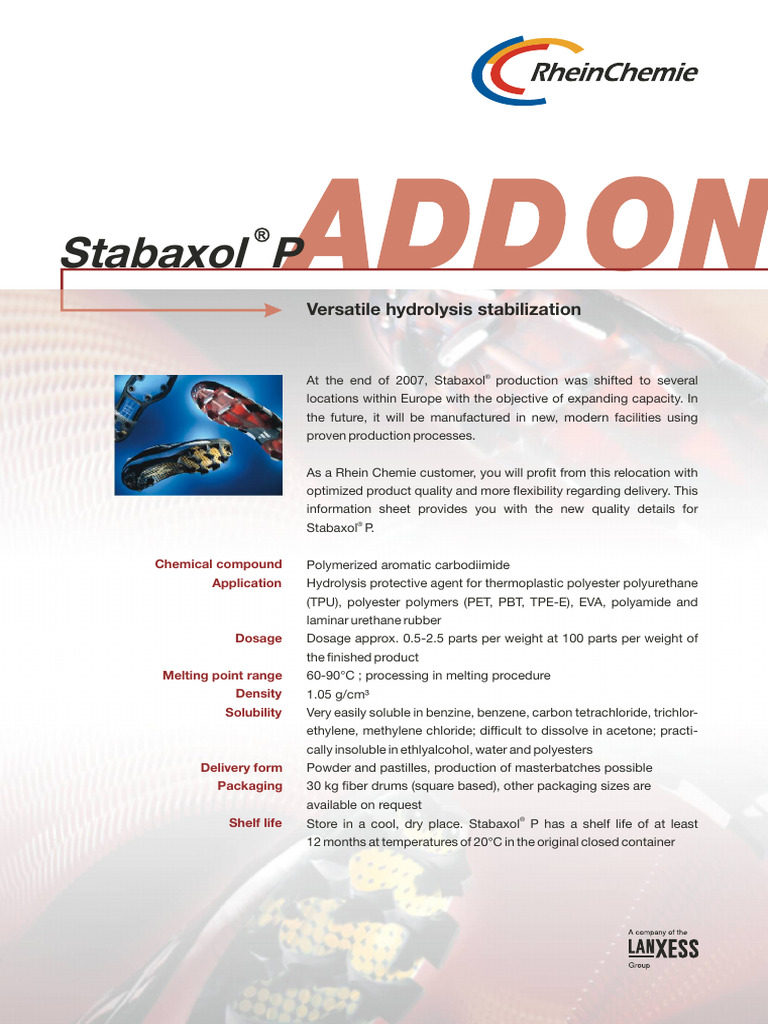 Stabaxol P Versatile Hydrolysis Stabilization | PDF | Polyester | Polyurethane